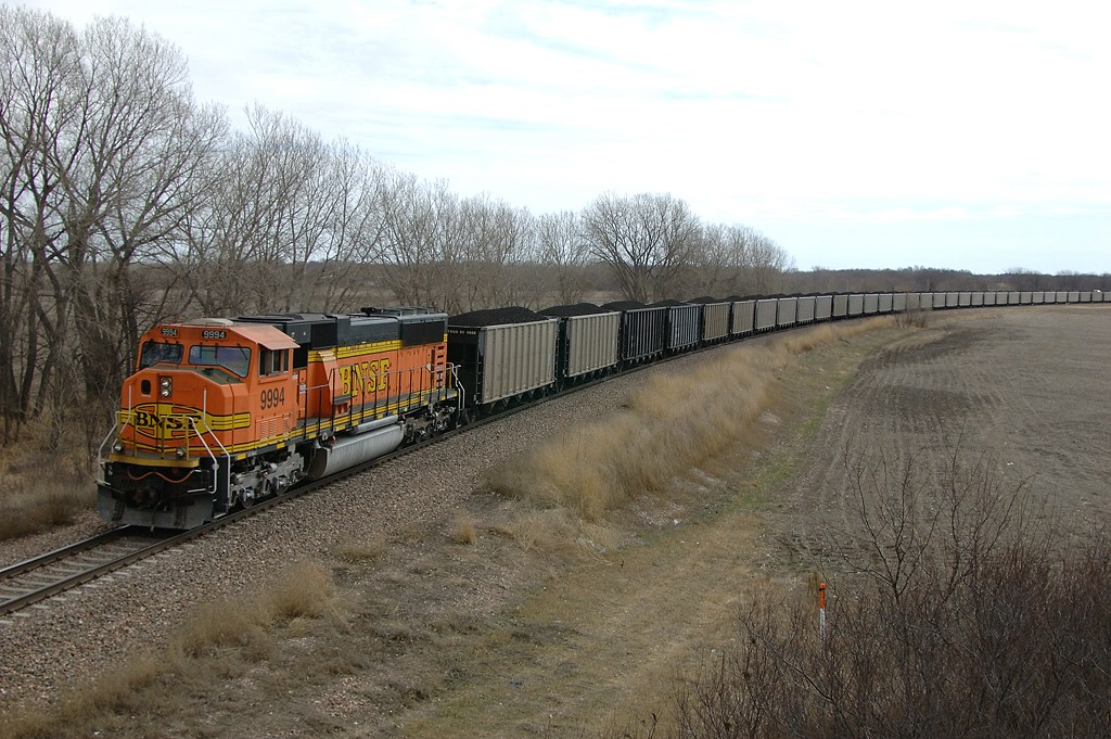 BNSF 9994 DPU is working on the rear of an eastbound TXUX coal train